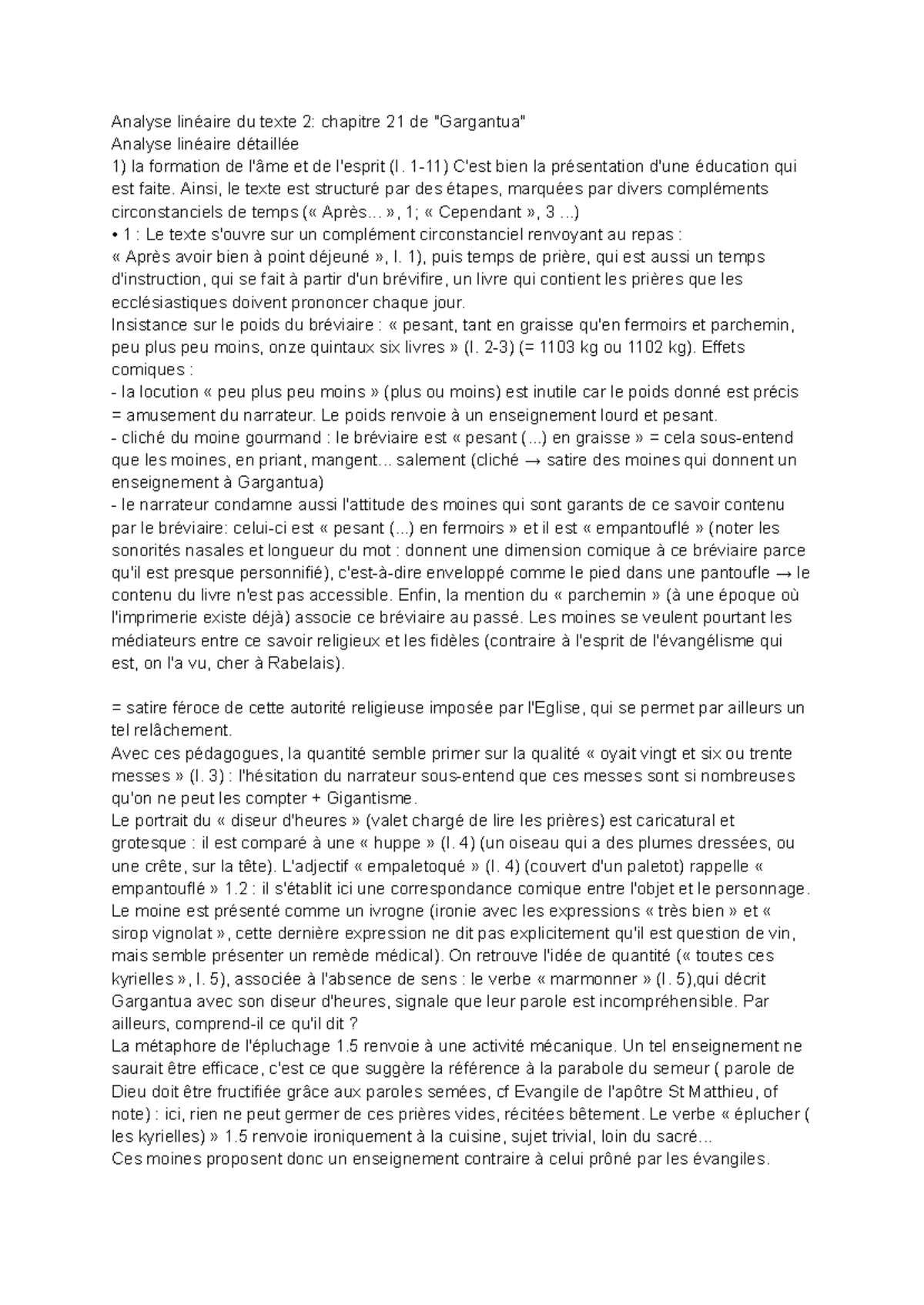 Gargantua chp 21 - TEXTE 21 - Analyse linéaire du texte 2: chapitre 21 ...