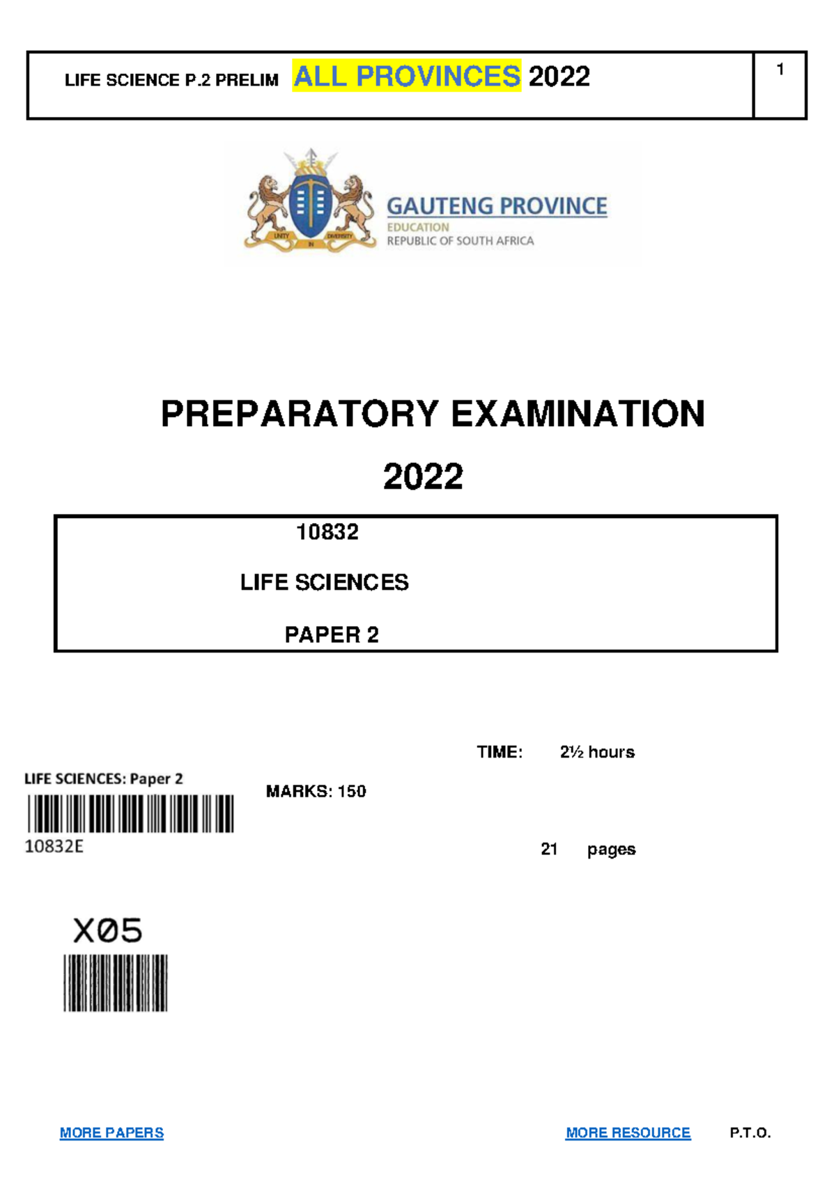 ALL Provinces 2022 Preparatory Examination - LIFE SCIENCE P PRELIM ALL ...