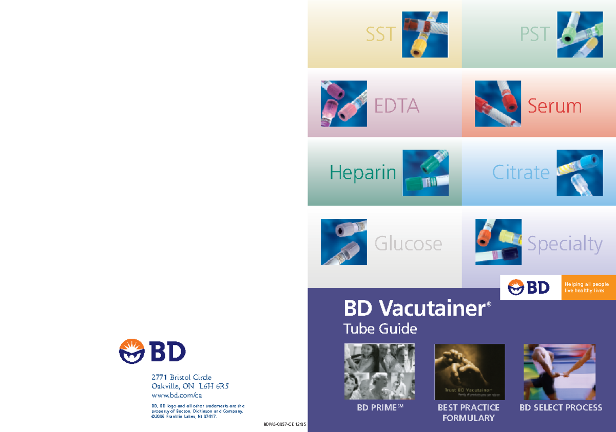 BDVacutainer Tube Guide - Helping all peoplelive healthy lives BD ...