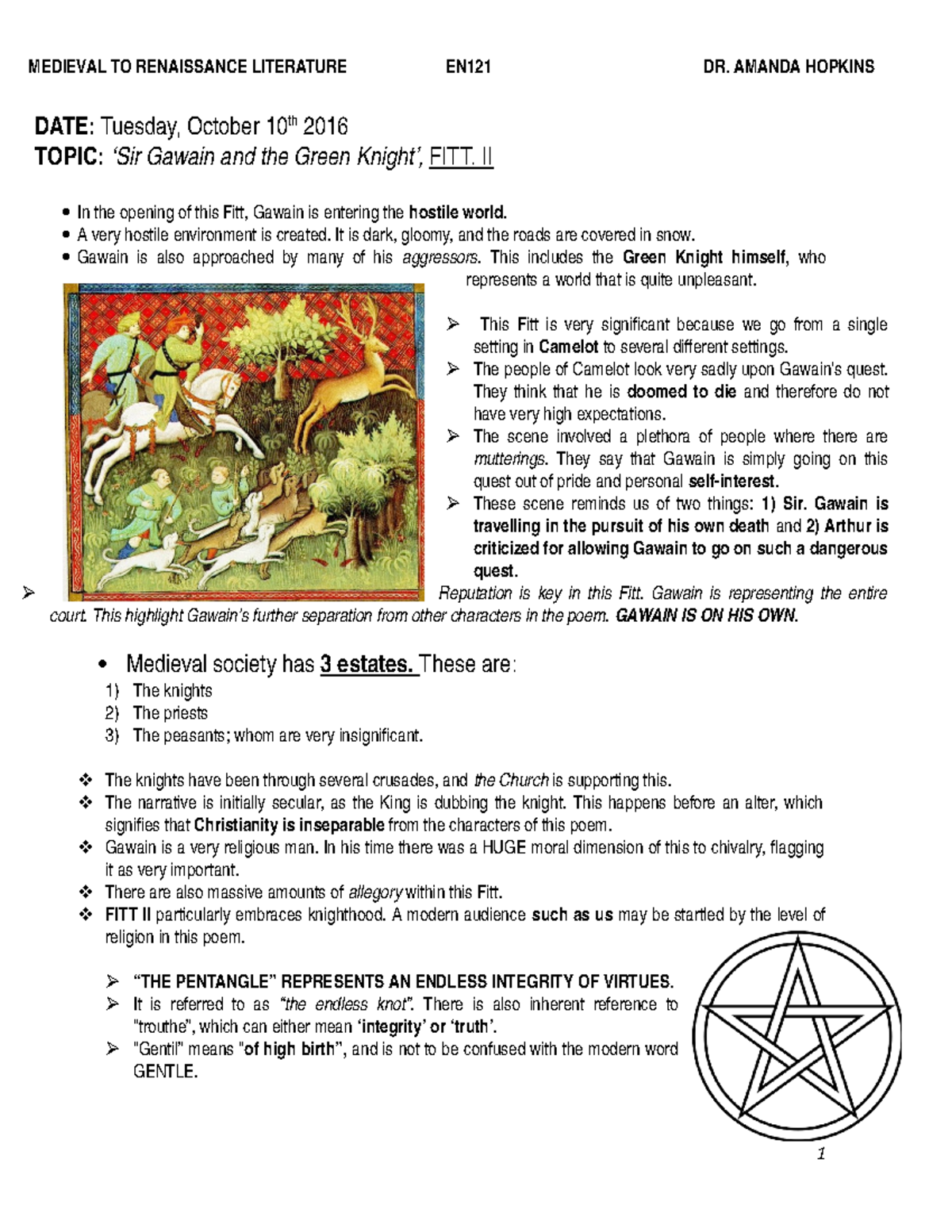 ‘Sir Gawain and the Green Knight’, FITT. II - MEDIEVAL TO RENAISSANCE ...