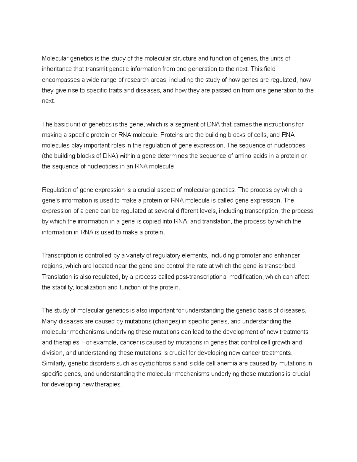 Genetics 2 - Molecular genetics is the study of the molecular structure ...