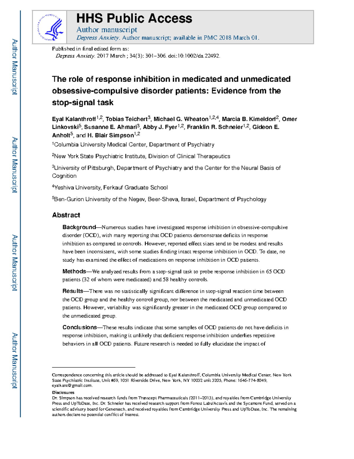 The role of response inhibition in medicated and unmedicated obsessive ...