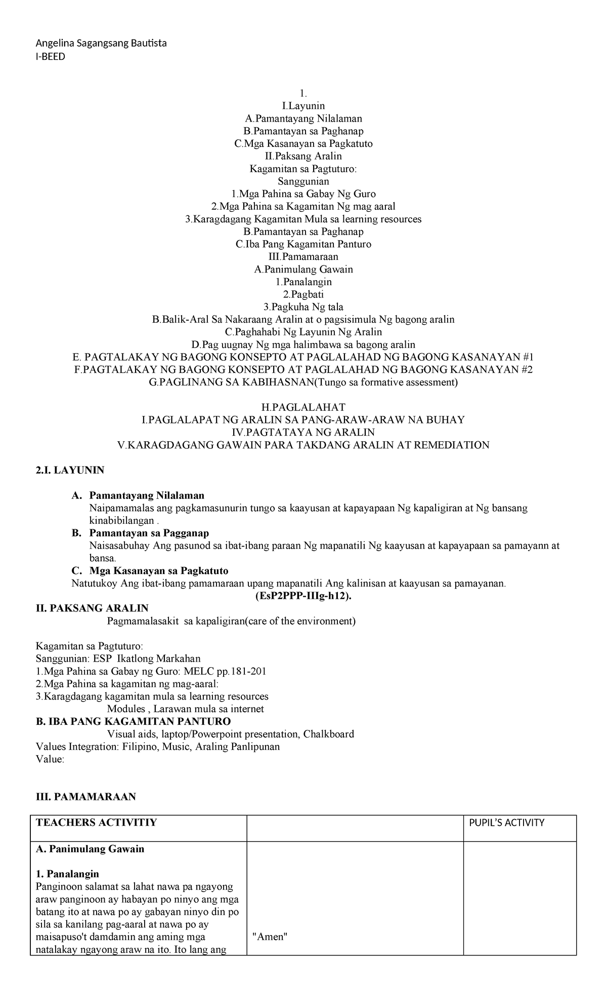 Lesson plan (Exam) - detailed LP - Angelina Sagangsang Bautista I-BEED ...
