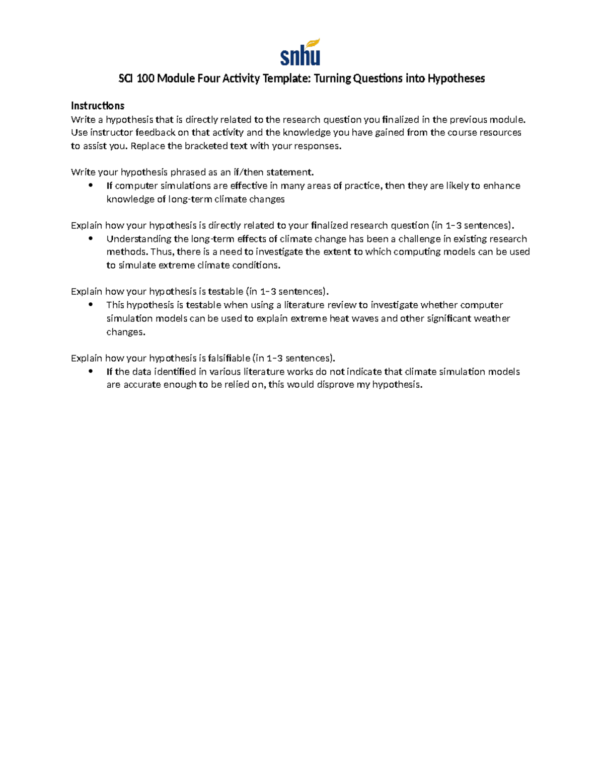 AM691 - nil - SCI 100 Module Four Activity Template: Turning Questions ...