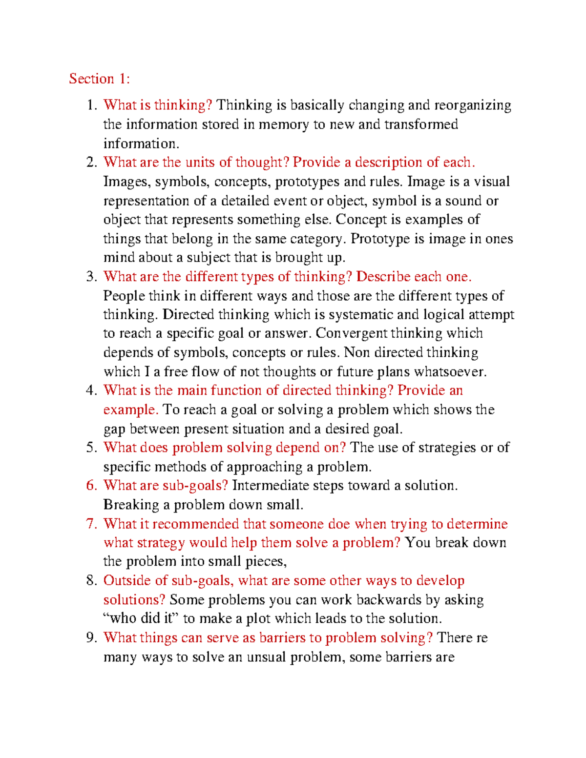 Chapter 11 study guide - assignment - Section 1: What is thinking ...