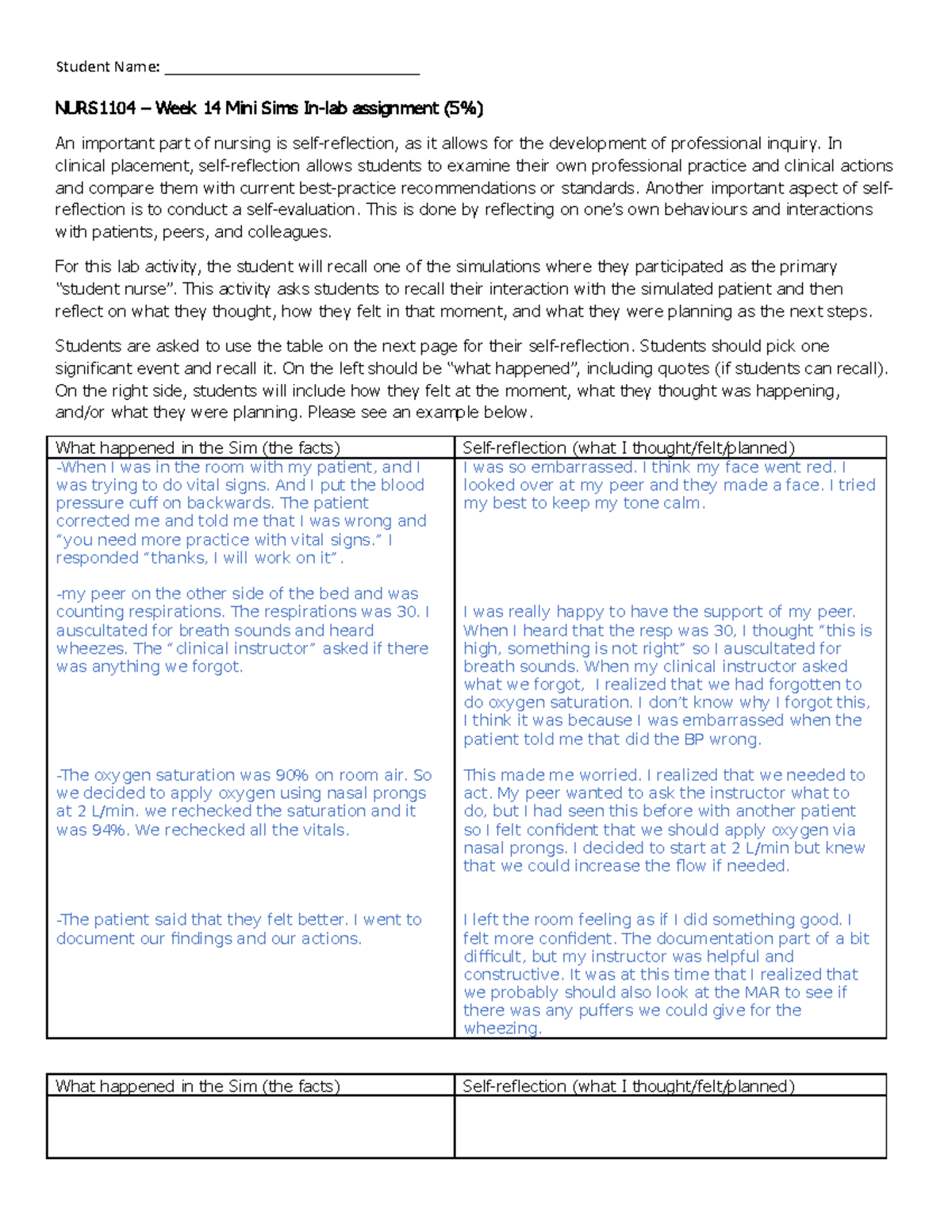 NURS1104 mini sims lab assignment w23 - NURS 1104 – Week 14 Mini Sims ...