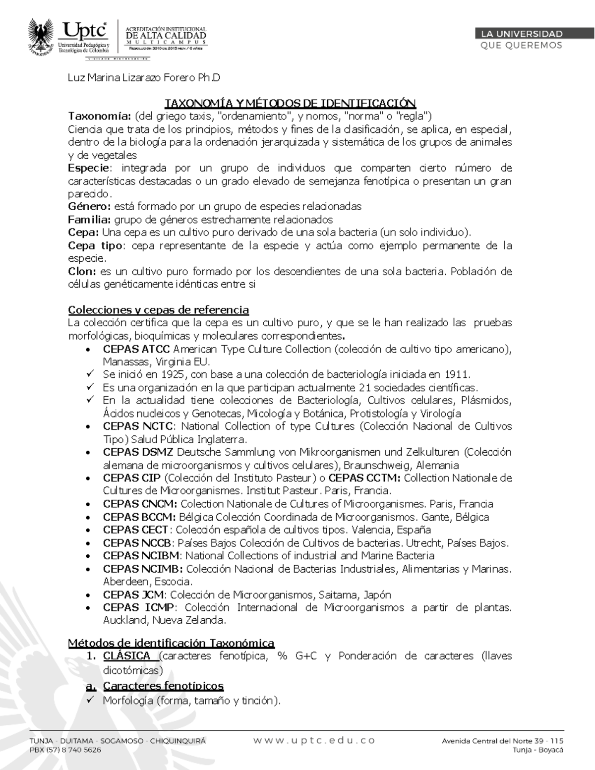 Taxonomía Y Métodos DE Identificación - Warning: TT: undefined function: 32 Luz Marina Lizarazo ...