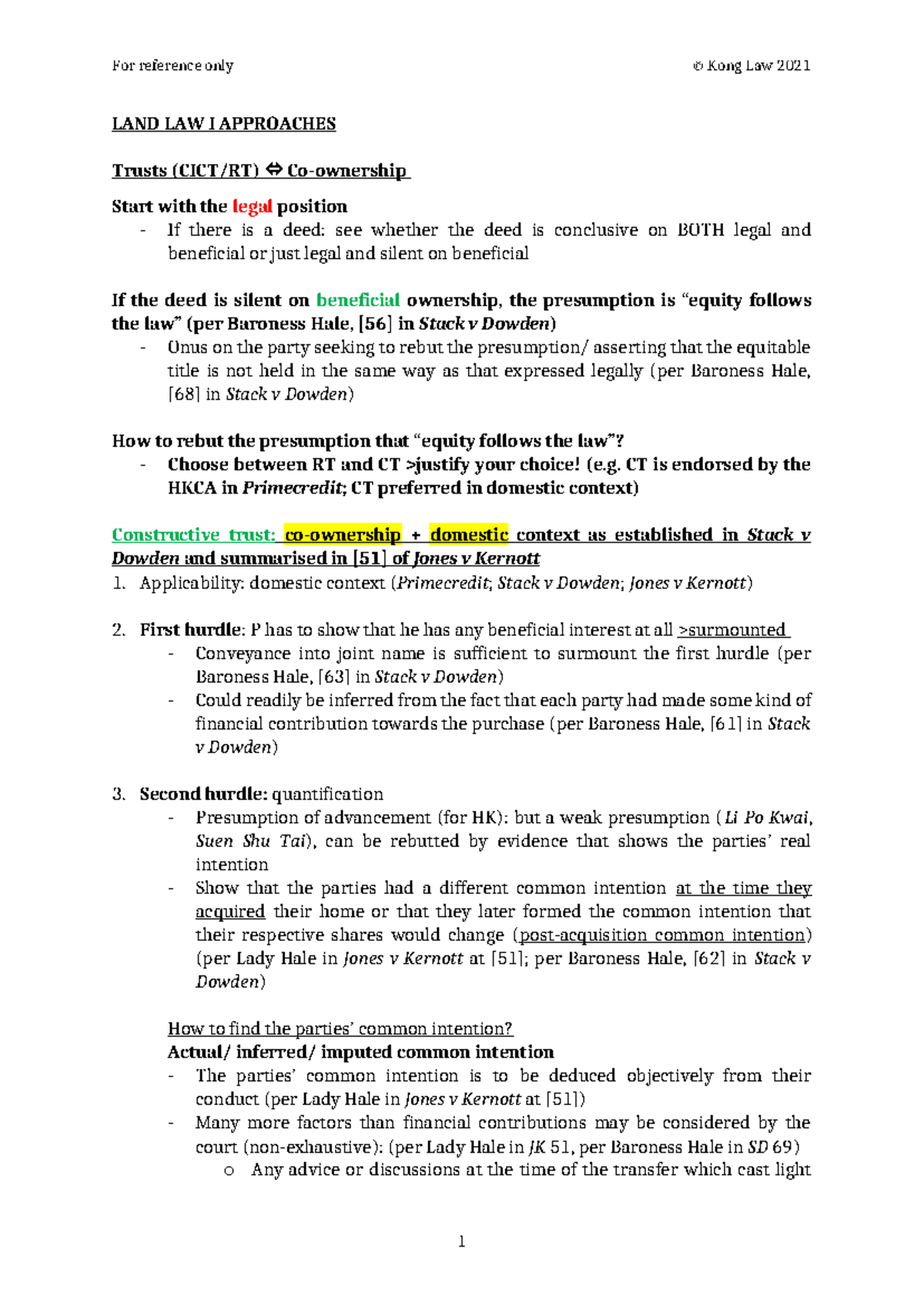 Land Law I Approaches - Summary Land Law - LAND LAW I APPROACHES Trusts ...