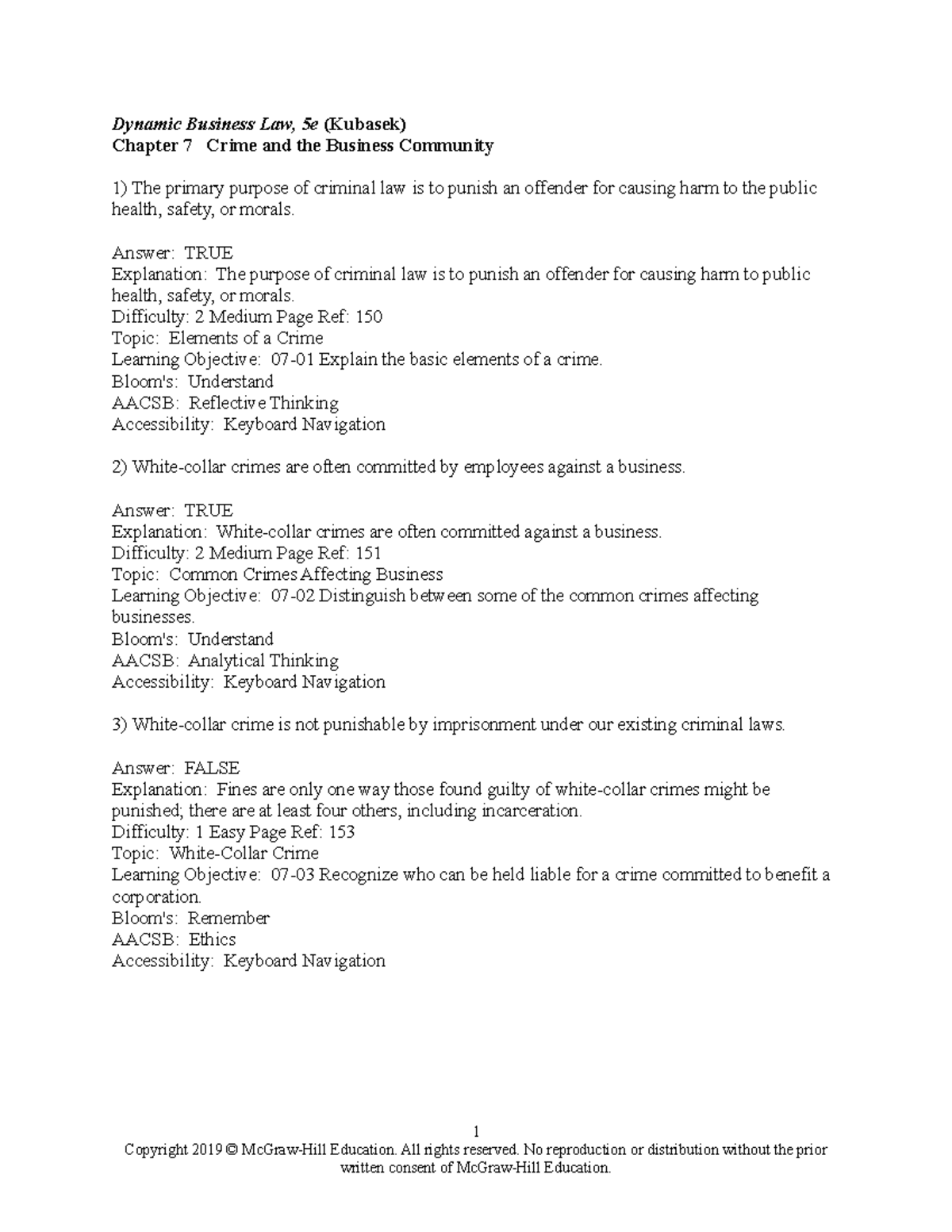 Kubasek 5e chapter 07 tb answerkey - Dynamic Business Law, 5e (Kubasek ...