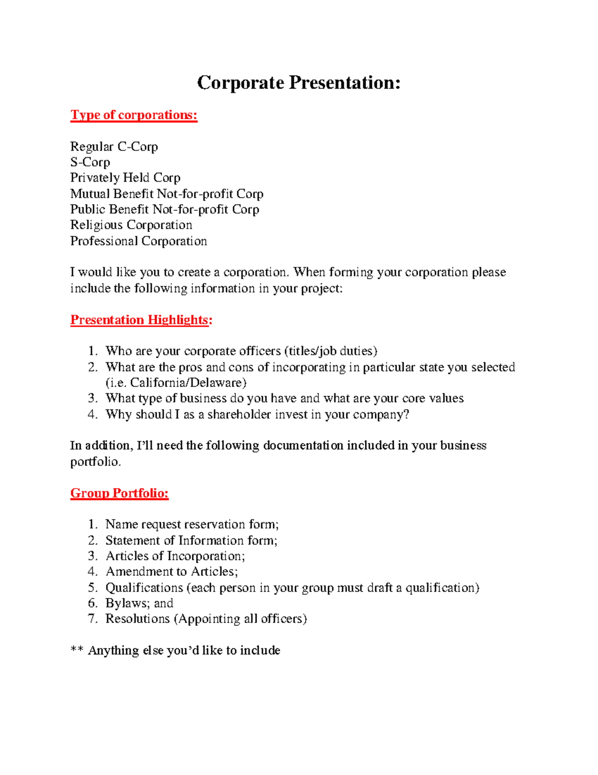 Corporate Presentation Instructions 2016 - Corporate Presentation: Type ...