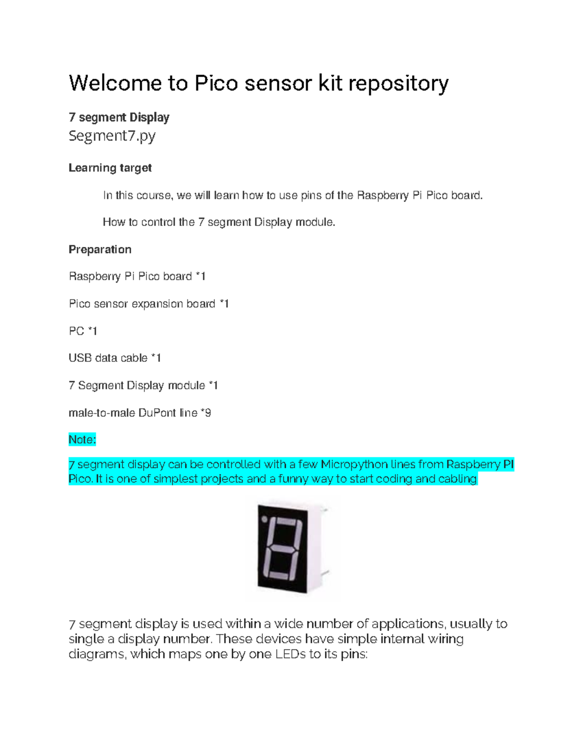 7 segment Display - Pico sensor kit repositor. In this course, we will ...