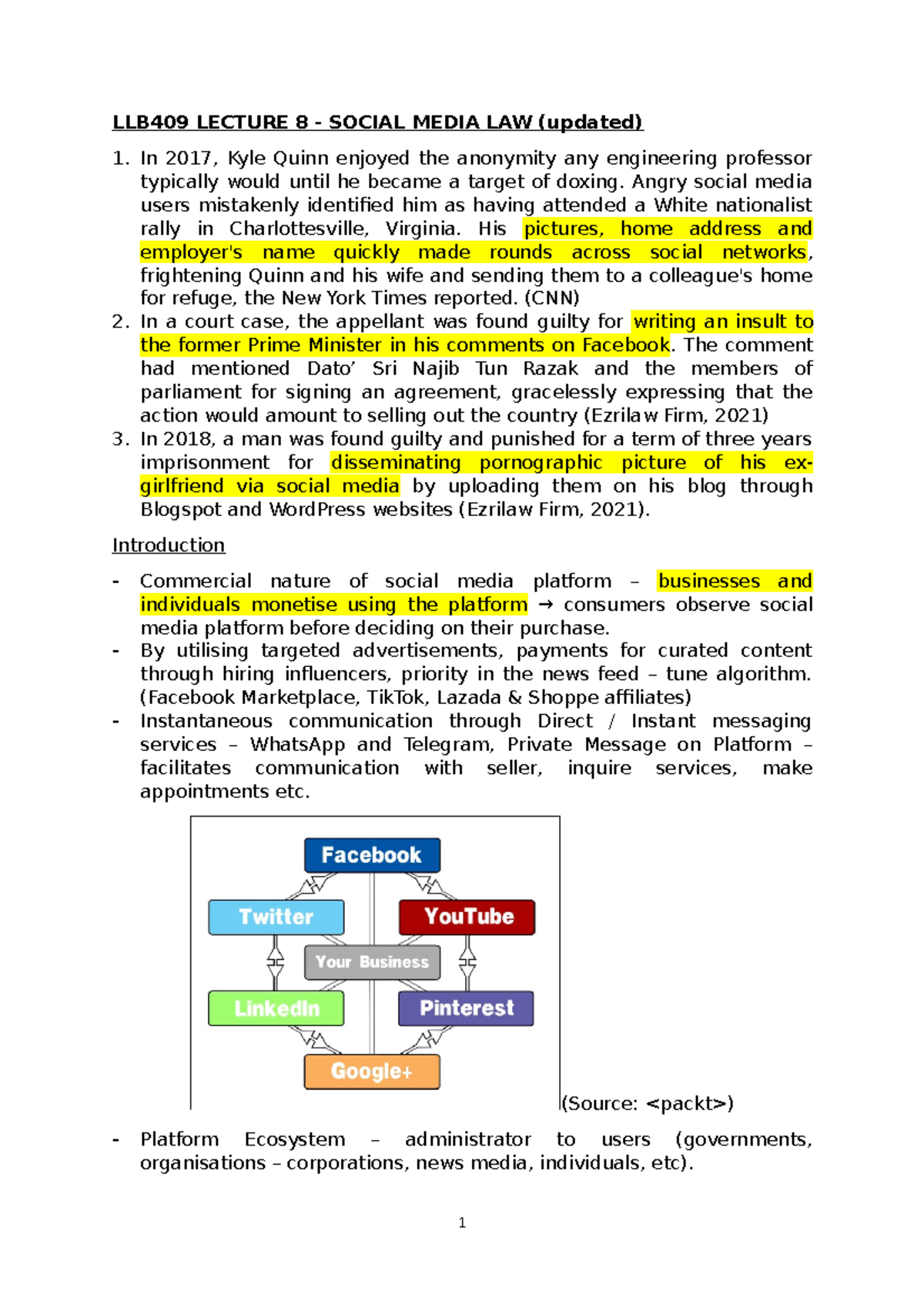 LLB409 Lecture 8 (updated) - LLB409 LECTURE 8 - SOCIAL MEDIA LAW ...