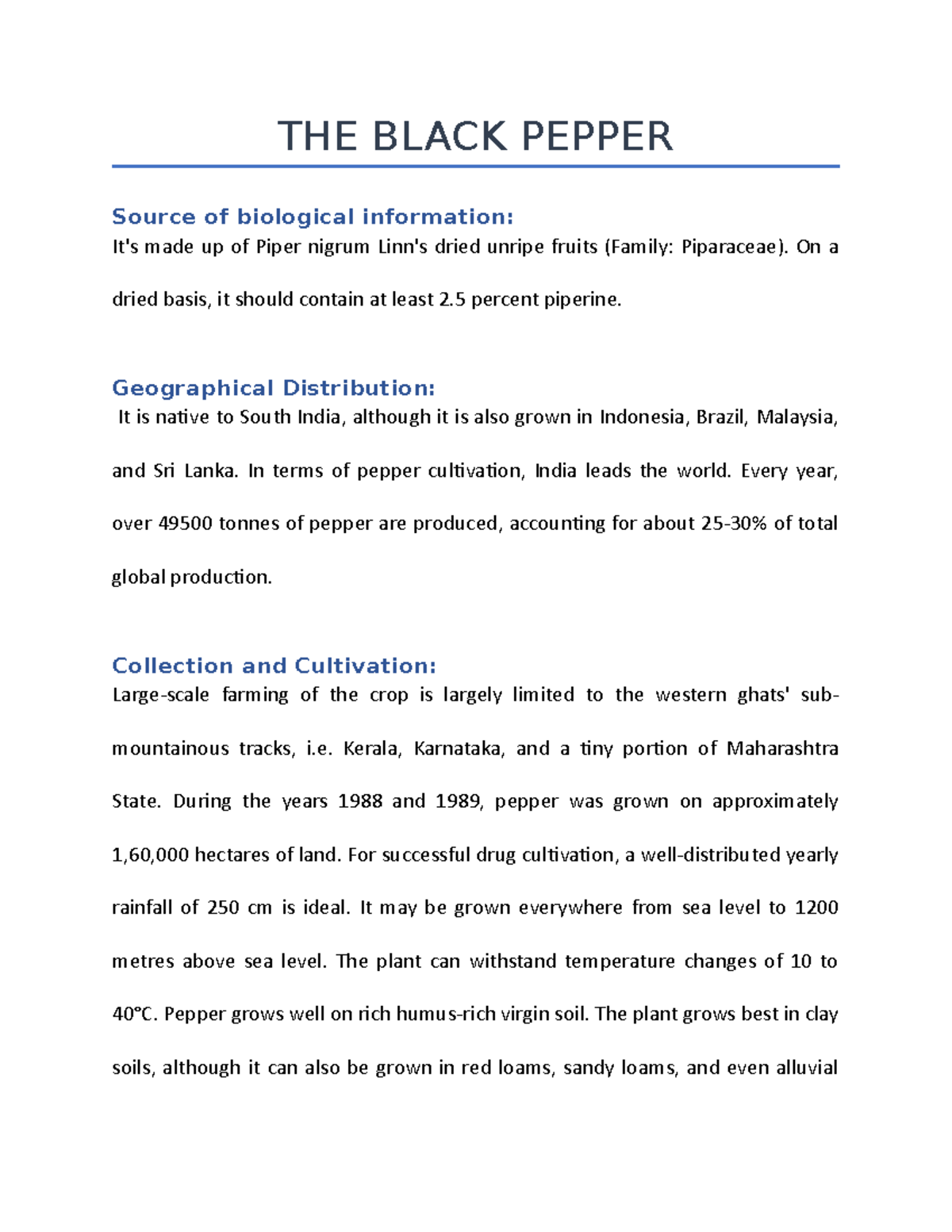 NOTE ON THE Black Pepper - THE BLACK PEPPER Source of biological ...