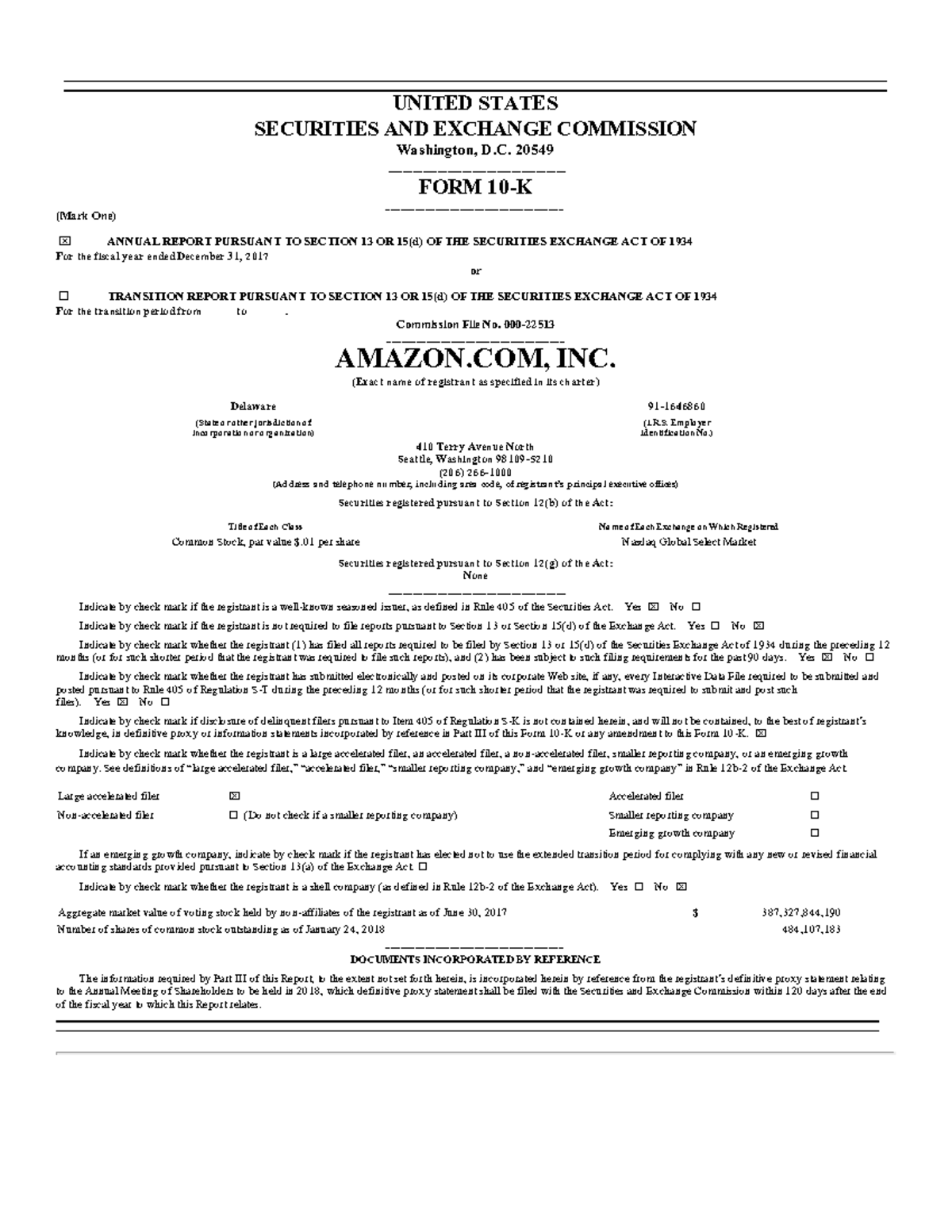Amazon 10k 2017 - UNITED STATES SECURITIES AND EXCHANGE COMMISSION ...