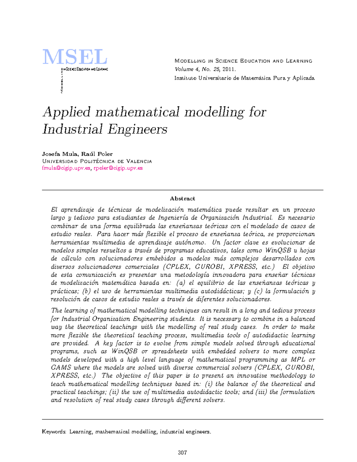 3097 8809 1 SM - lista - MSEL Modelling in Science Education and ...