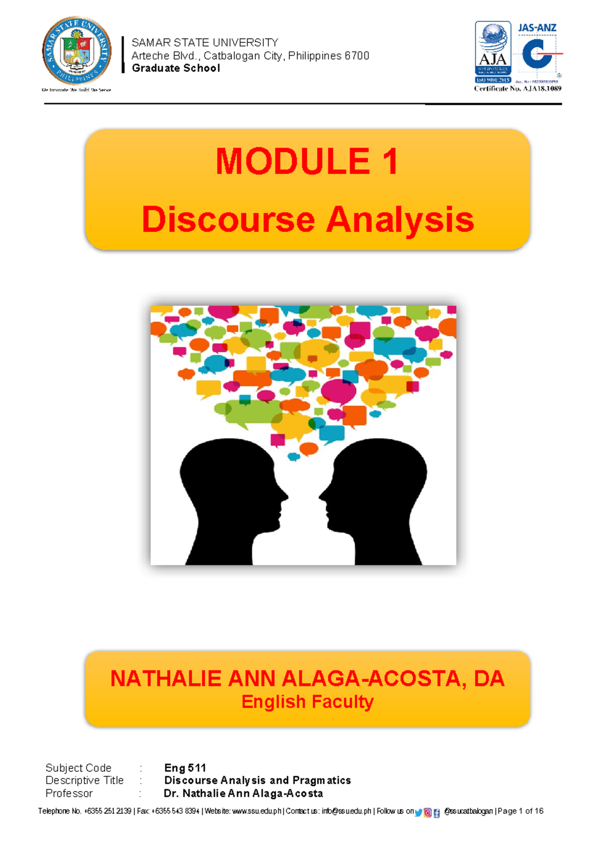 Updated- Module-1-Discourse-Analysis - Arteche Blvd., Catbalogan City ...