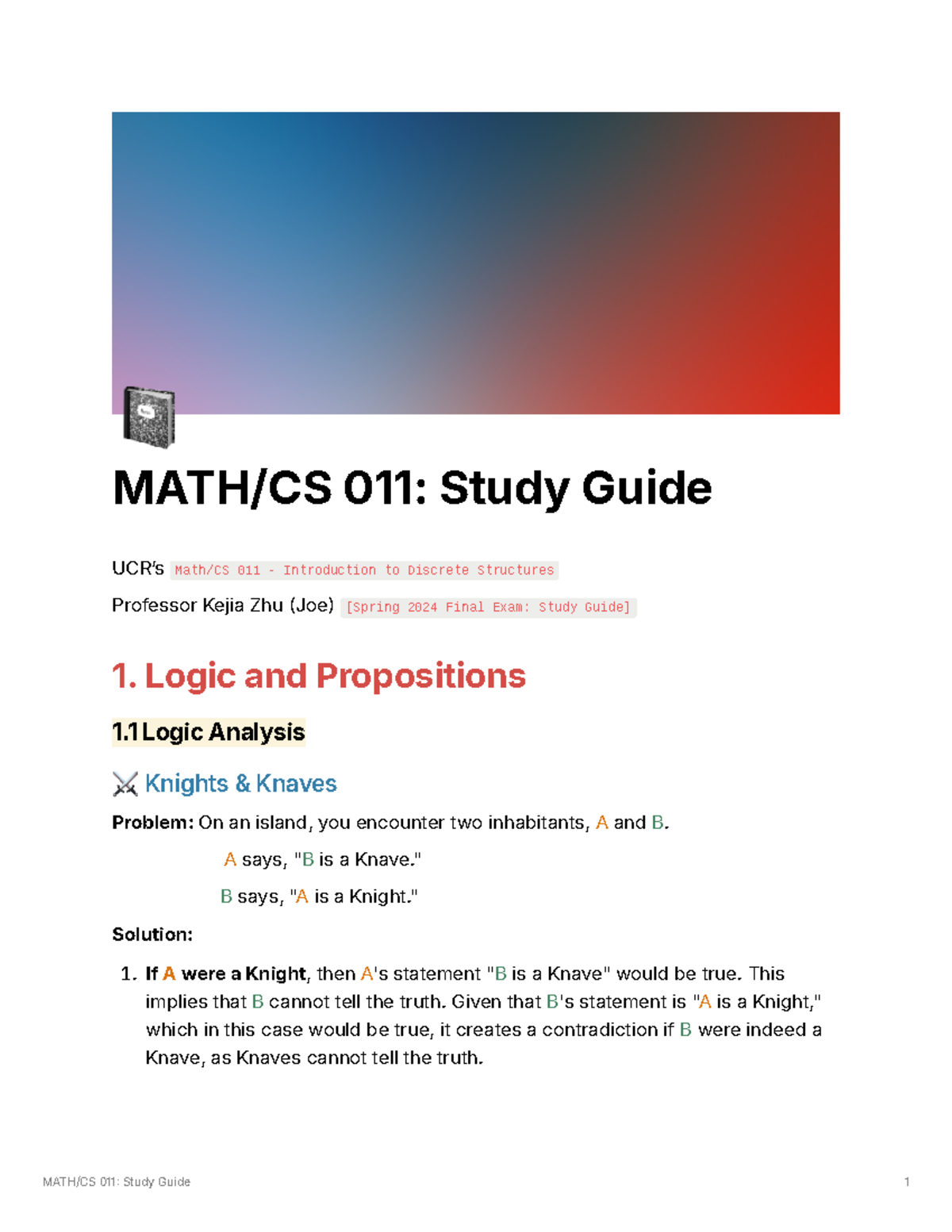 Final Study Guide - 📓 MATH/CS 011: Study Guide UCRʼs Math/CS 011 ...