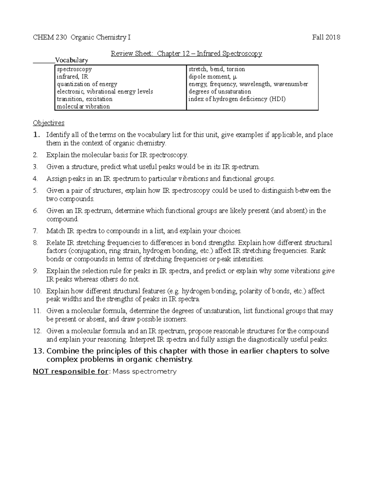 Ch12-Review Sheet - Organic Chemistry Fall 2018 Book: L.G. Wade and J ...