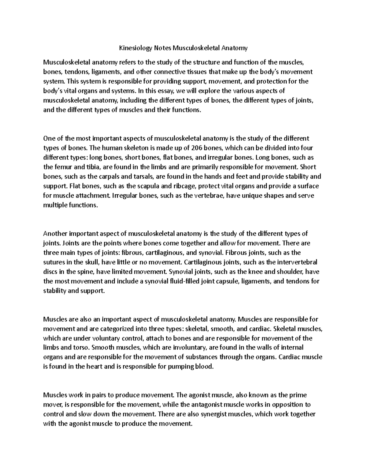 Kinesiology Notes Musculoskeletal Anatomy - Kinesiology Notes ...