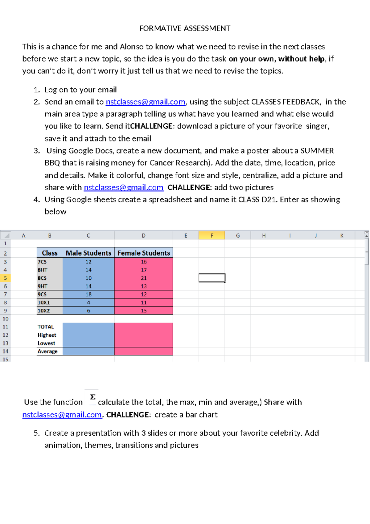 Formative Assessment email, docs and sheets - FORMATIVE ASSESSMENT This ...