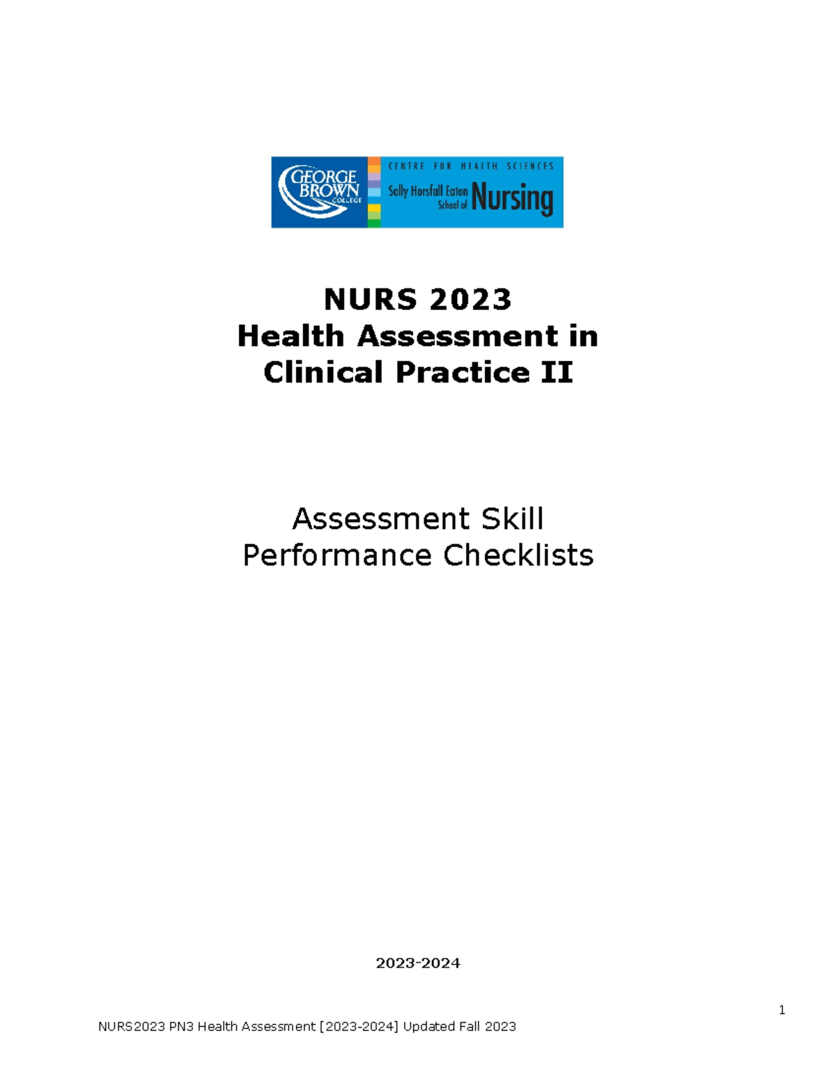 PN Sem 3 Health Assessment Checklists 2023 v2 - 1 NURS 2023 Health ...