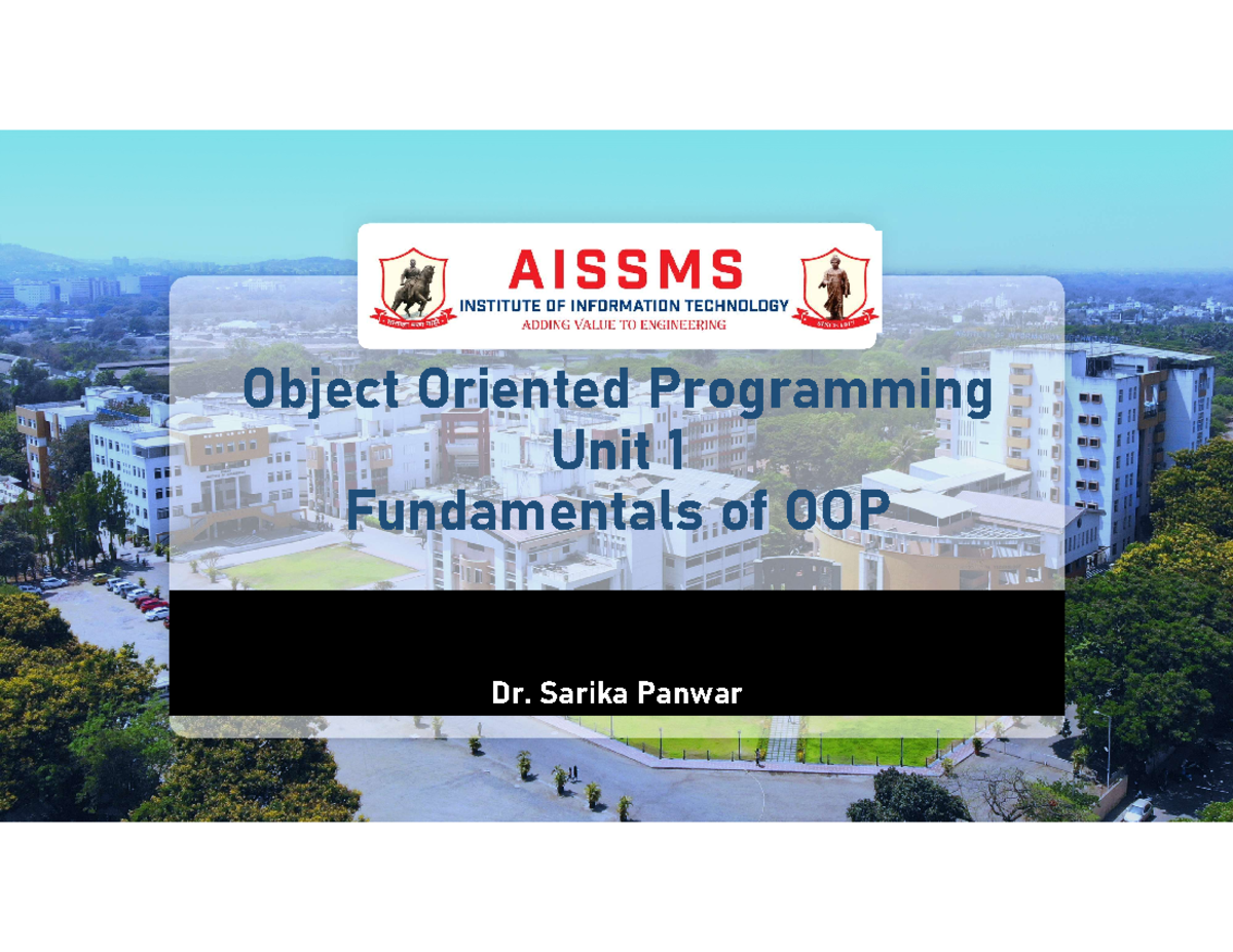 Unit 1 Notes - Object Oriented Programming Unit 1 Fundamentals of OOP ...