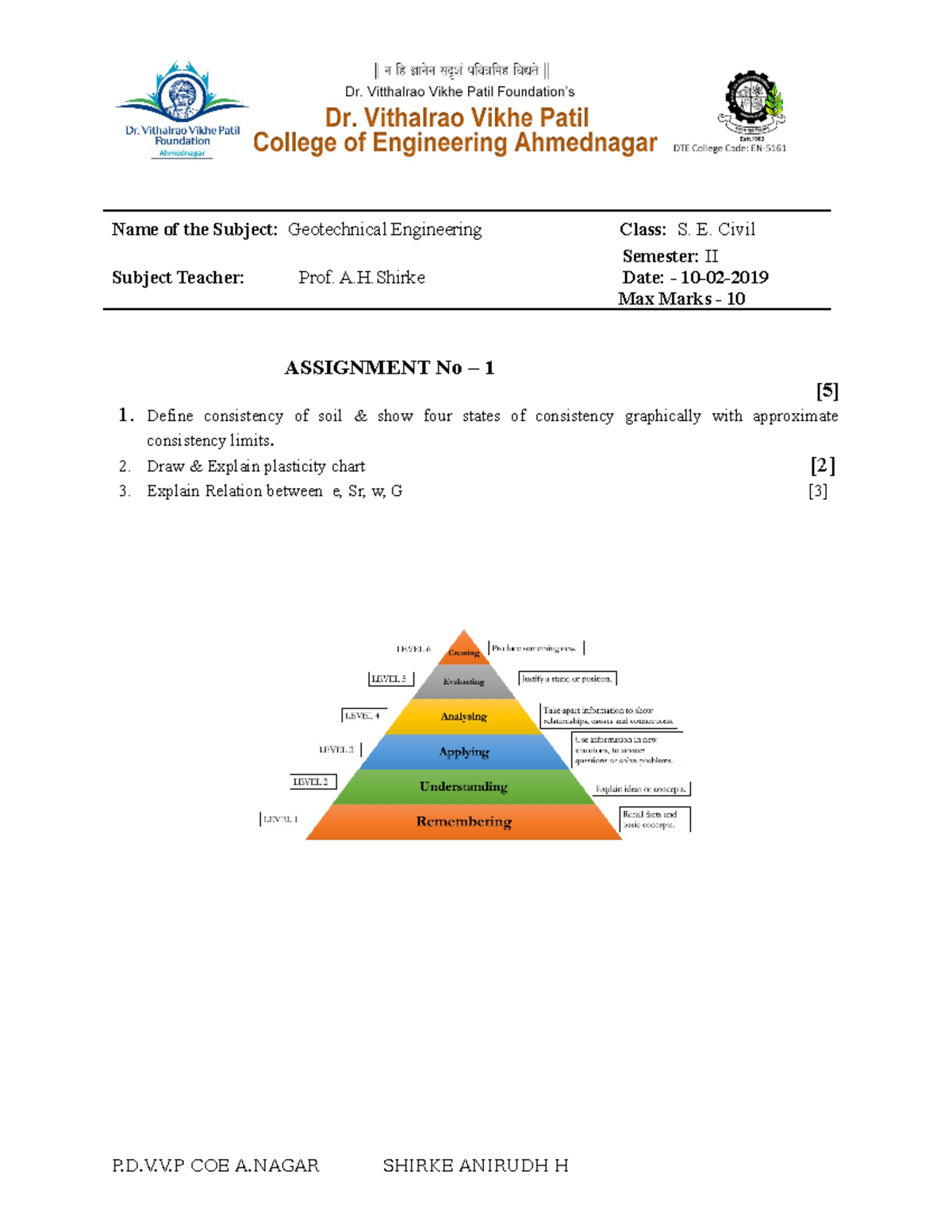Assignment of Geotechnical Engineering - Subject Teacher: Prof. A.H ...