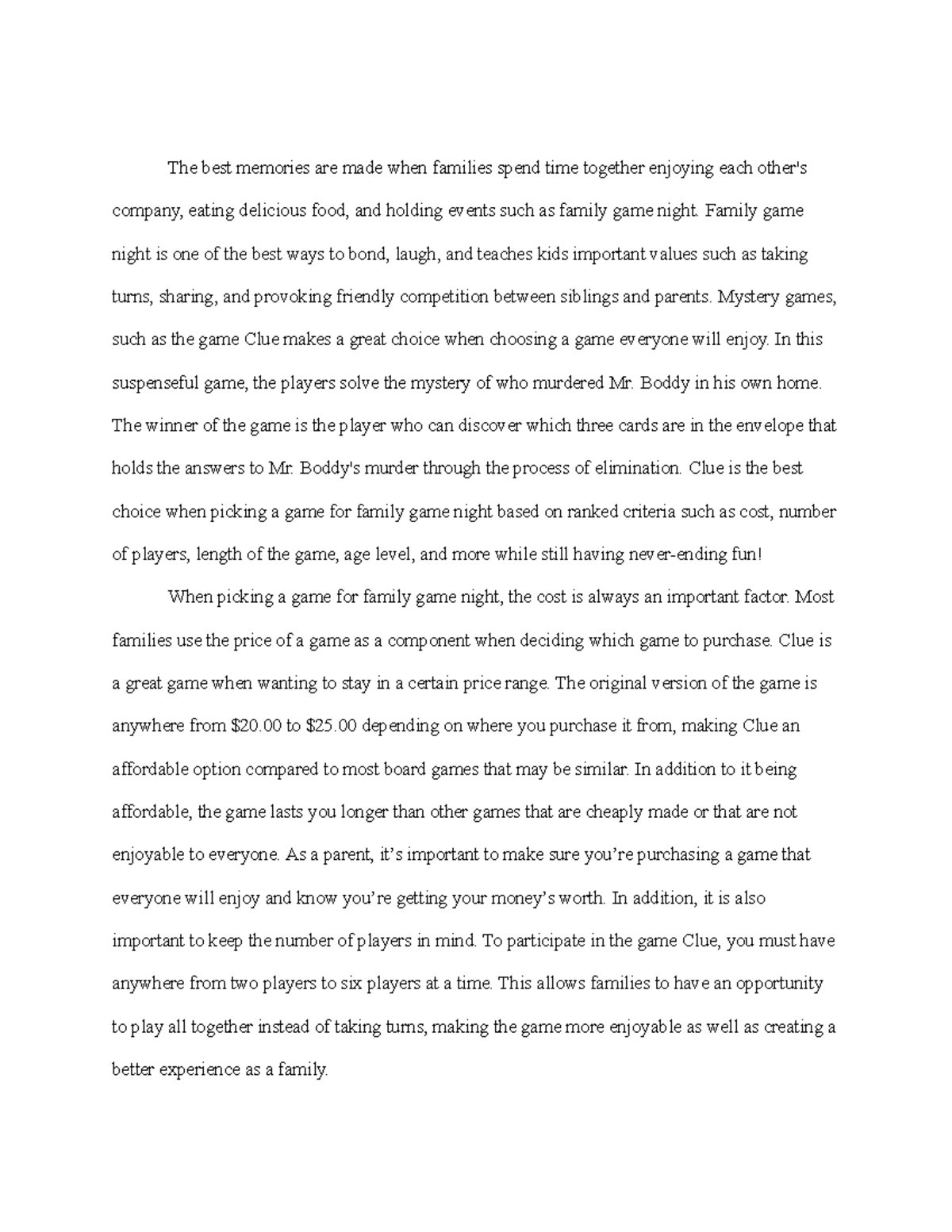 Argumentative essay- Clue - The best memories are made when families ...
