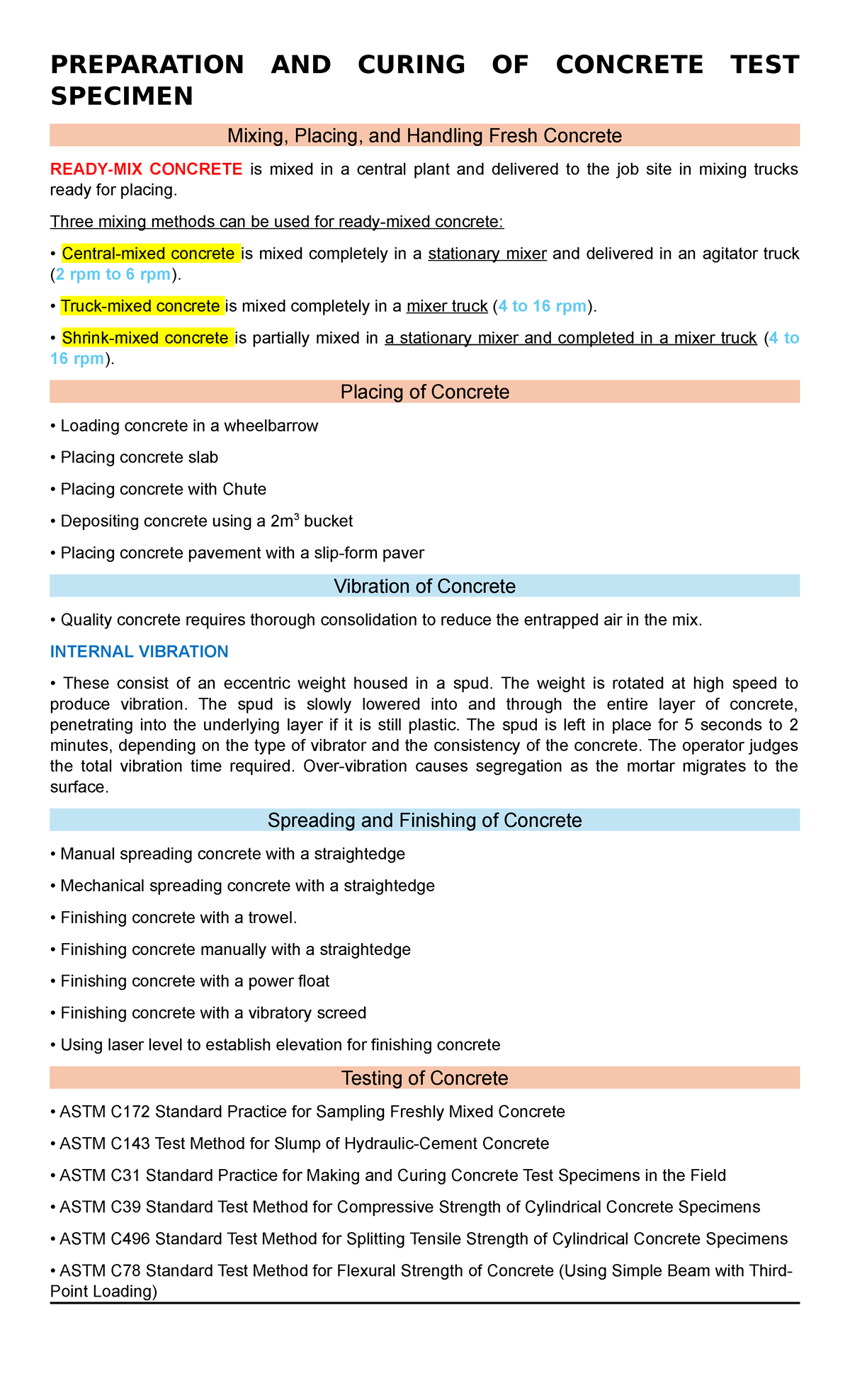 Construction Lecture - PREPARATION AND CURING OF CONCRETE TEST SPECIMEN ...