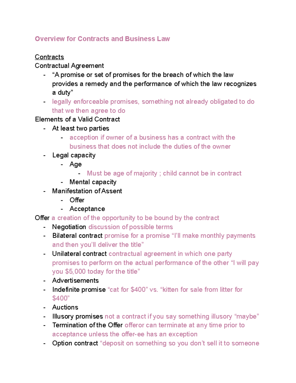 Contracts and Business Law (Intro to Law) - Overview for Contracts and ...