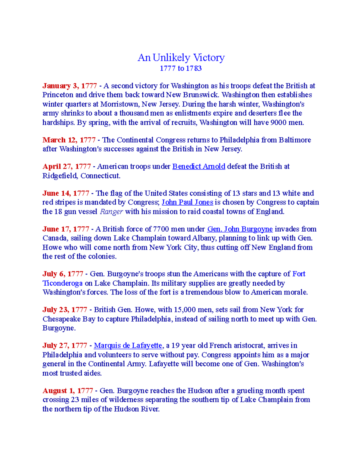 An Unlikely Victory - An Unlikely Victory 1777 to 1783 January 3, 1777 ...