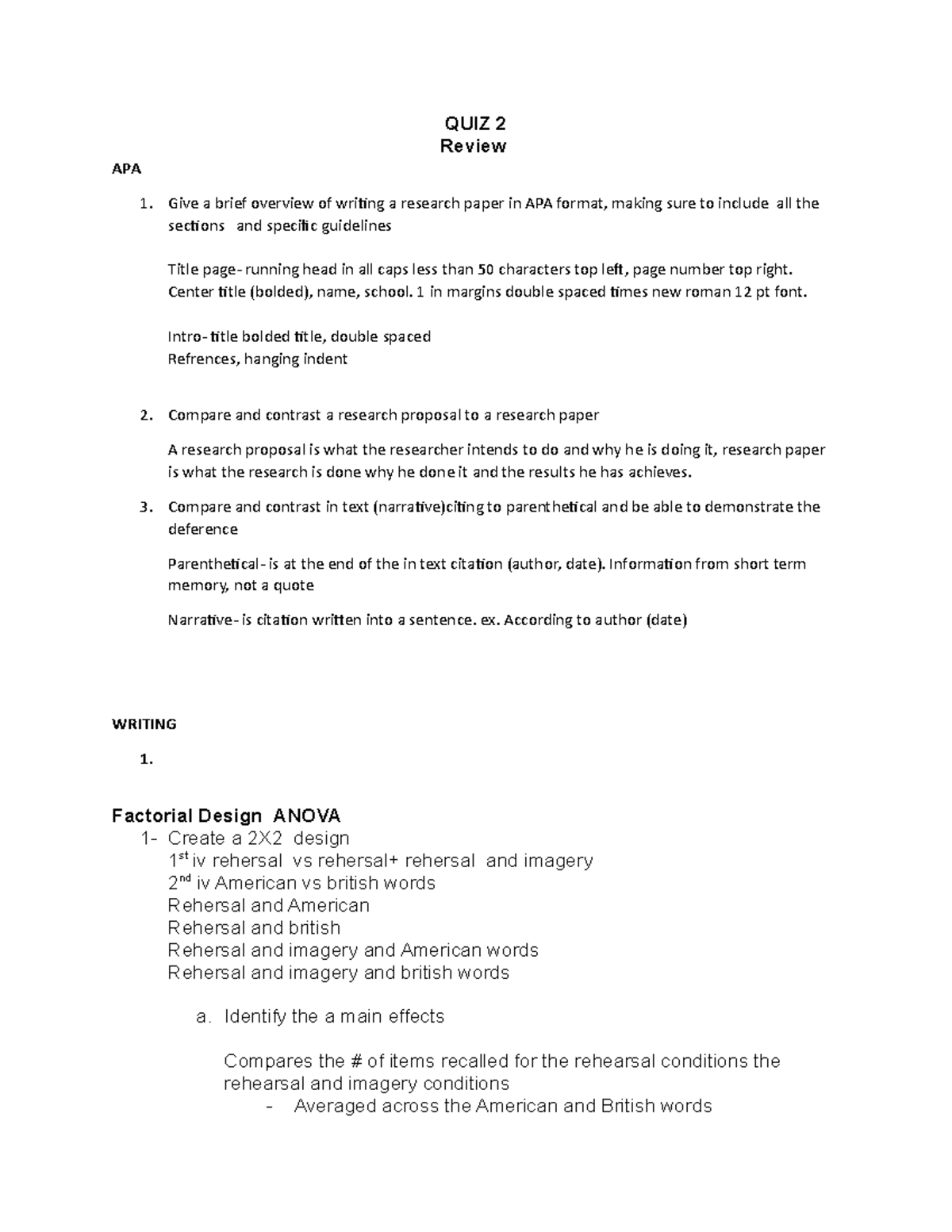 QUIZ 2-Review Questions - QUIZ 2 Review APA Give a brief overview of ...