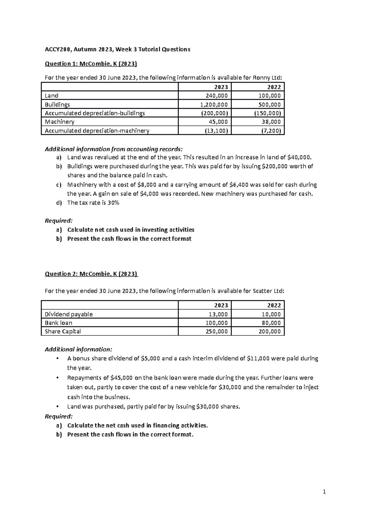 Week 3 Tutorial Questions - ACCY200, Autumn 2023, Week 3 Tutorial Questions Question 1: McCombie ...