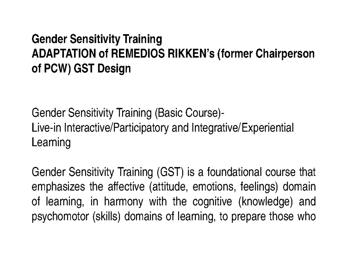 GST Program Design 2019 PRC - Gender Sensitivity Training ADAPTATION of ...