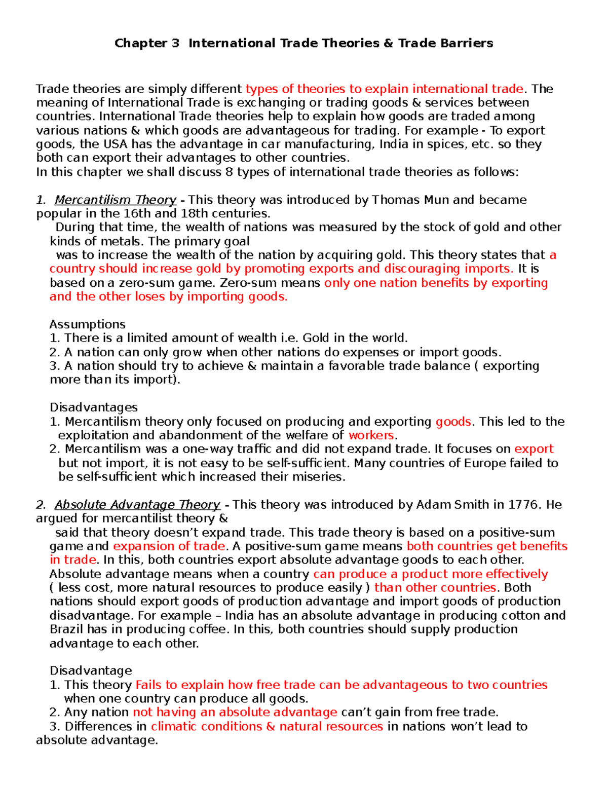 Chapter 3 International Trade Theories - Chapter 3 International Trade ...