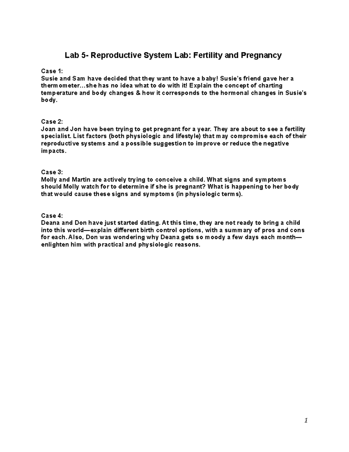 Fertility Lab Questions - Lab 5- Reproductive System Lab: Fertility and ...