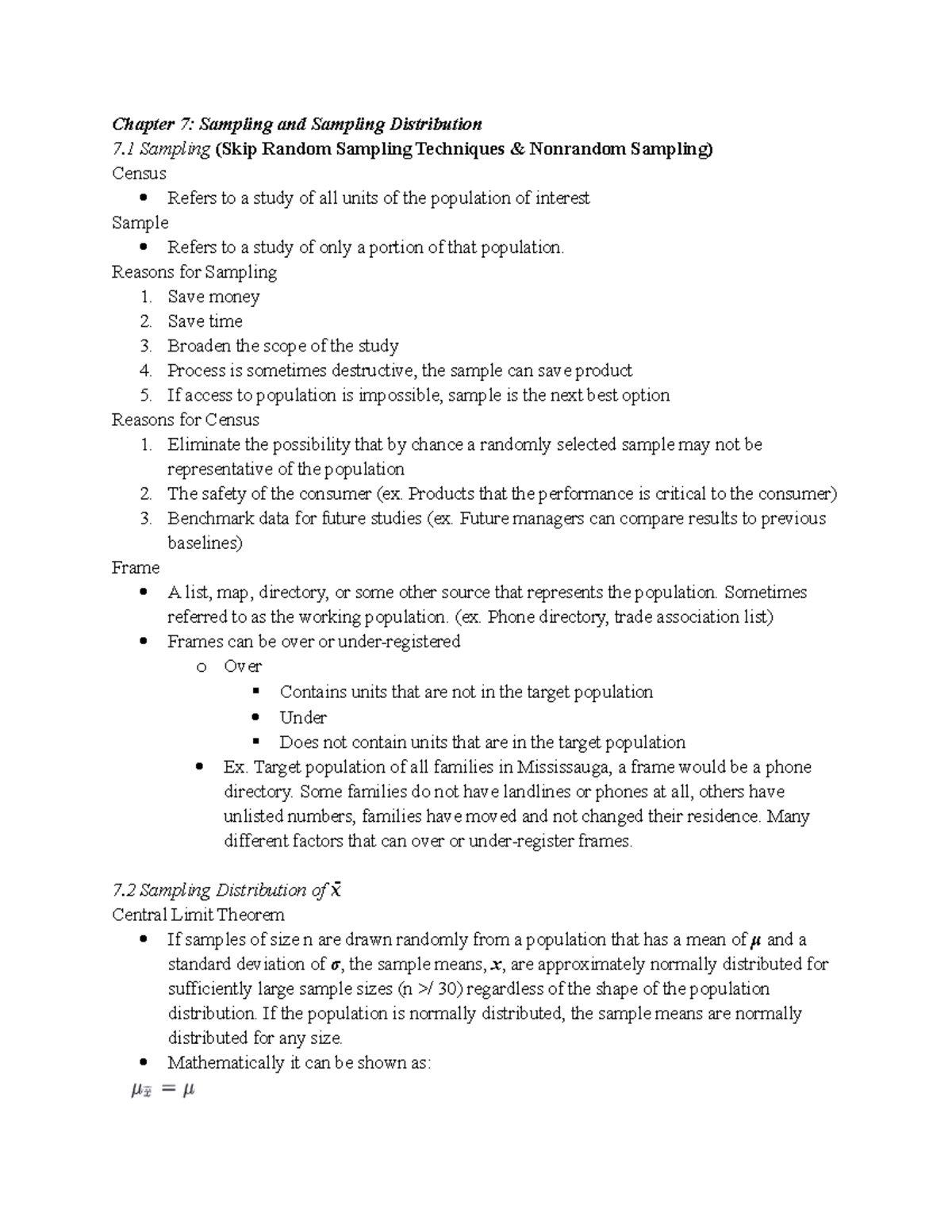 EC255 - Lecture notes 1-4 - Chapter 7: Sampling and Sampling ...