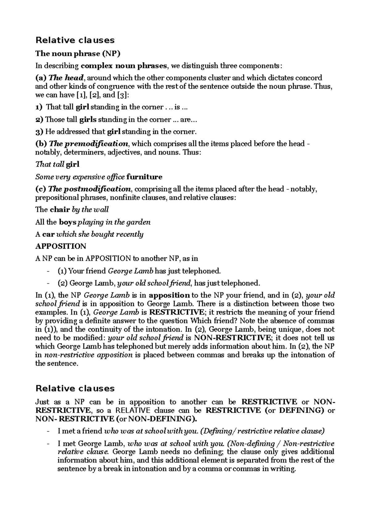 Relative clauses - Teoría Gramática Inglesa - Relative clauses The noun ...