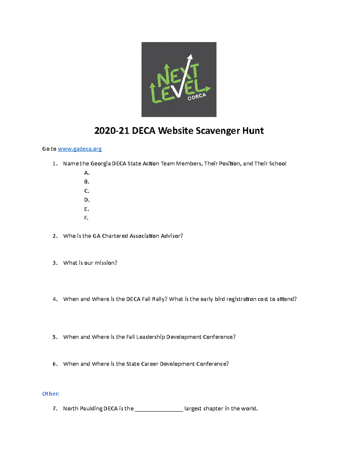 20-21 DECA Scavenger Hunt - 2020-21 DECA Website Scavenger Hunt Go to ...