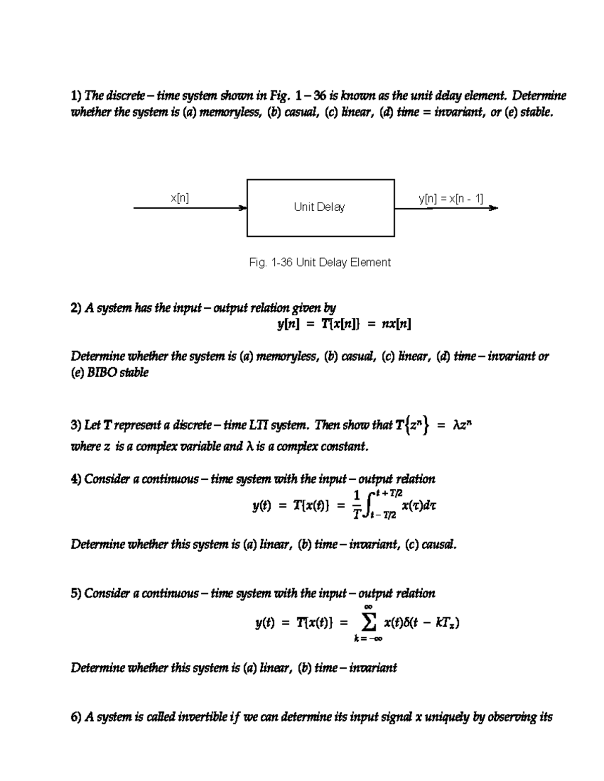 Signals and systems - 1 )The discrete - time system shown in Fig. 1 ...