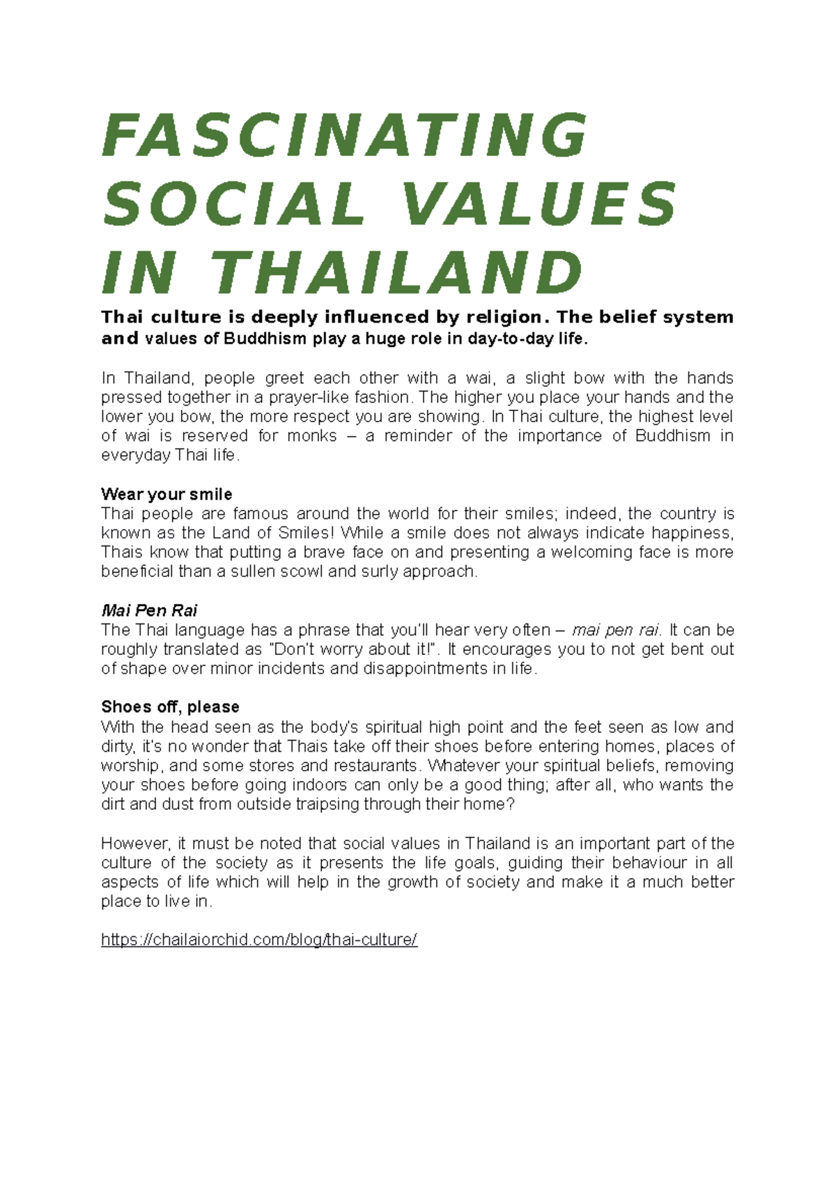 Fascinating Social Values In Thailand - FASCINATING SOCIAL VALUES IN ...