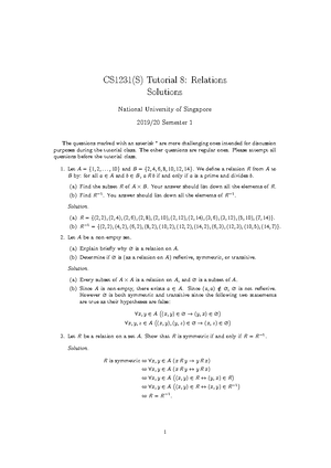 Soln3 - 123 - CS1231(S) Tutorial 3: Sets Solutions National University of Singapore 2019/20 ...