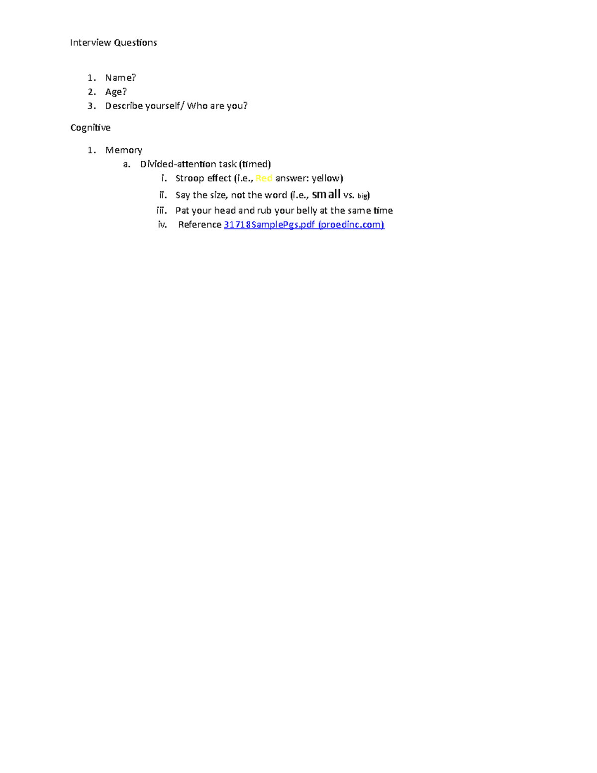 Interview Questions-Late Adulthood - Name? Age? Describe yourself/ Who ...