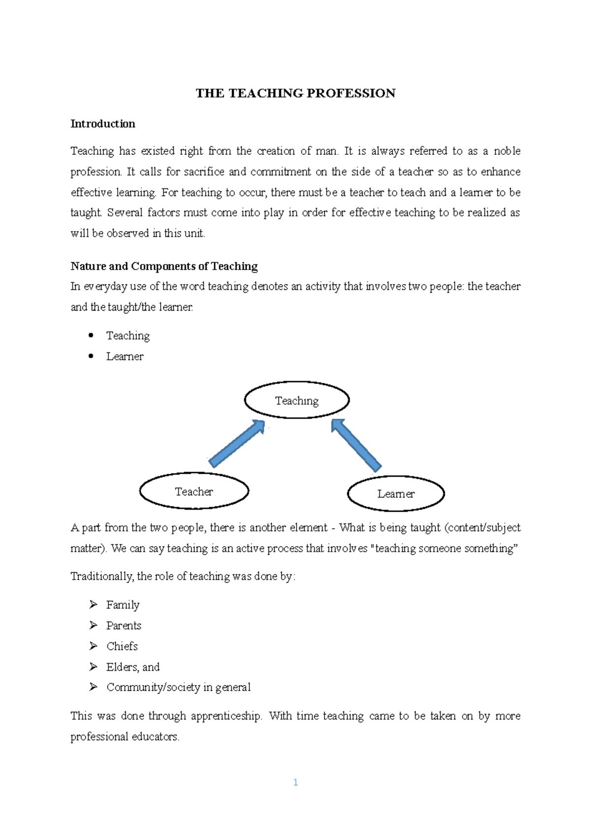 General notes GMT - good - THE TEACHING PROFESSION Introduction ...