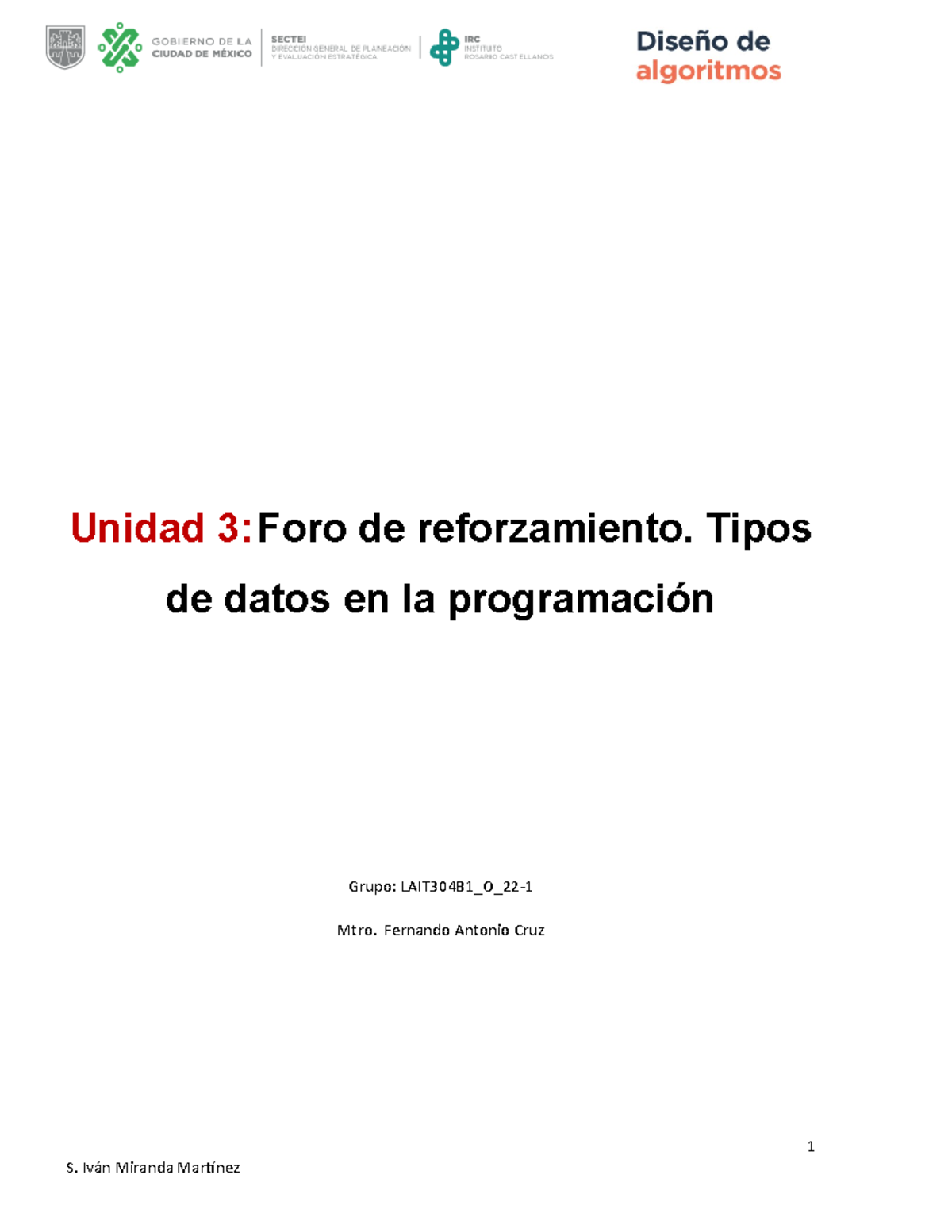 Foro de reforzamiento Tipos de datos en la programación - Unidad 3 ...