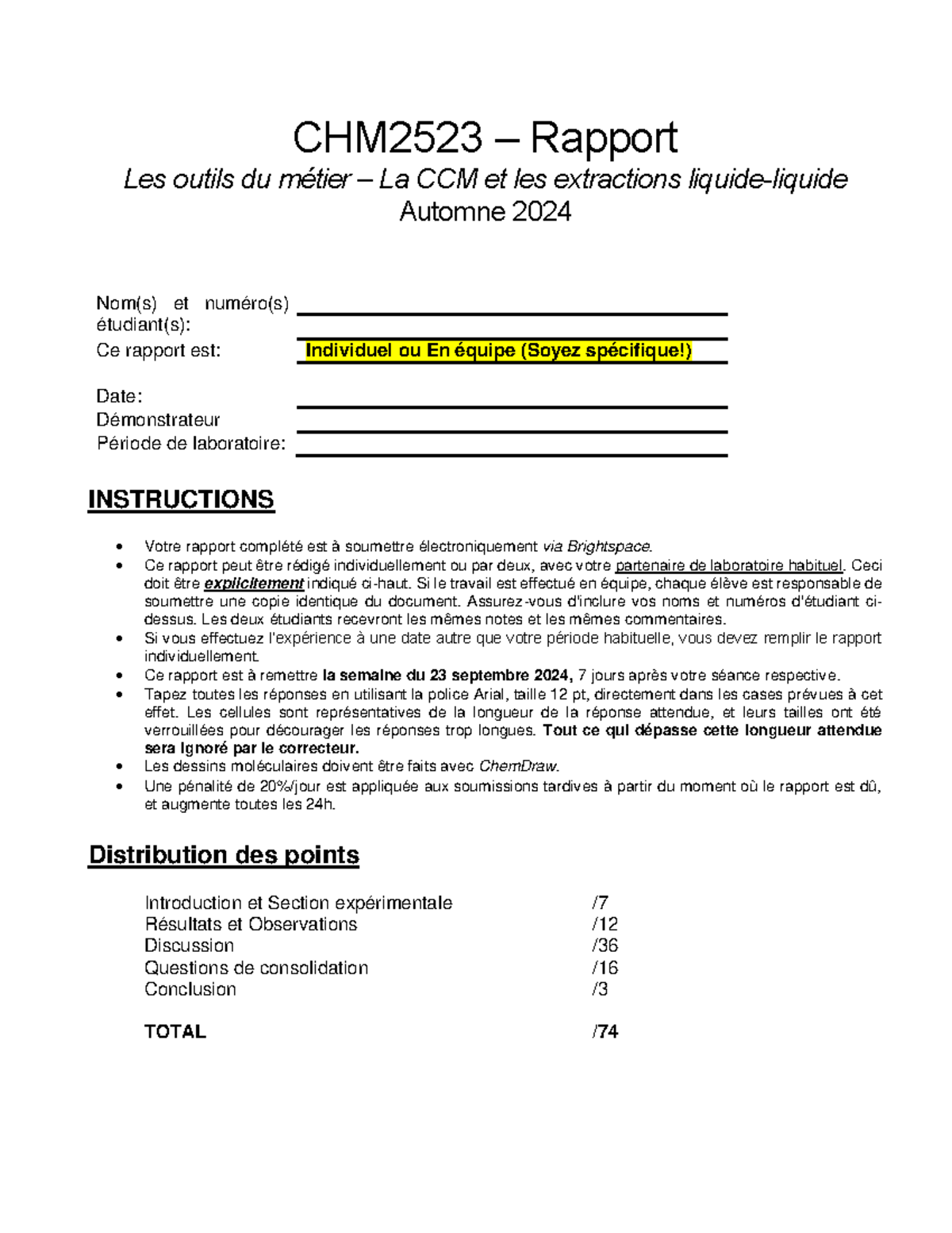 TLC Report Outline - CHM2523 – Rapport Les outils du métier – La CCM et ...