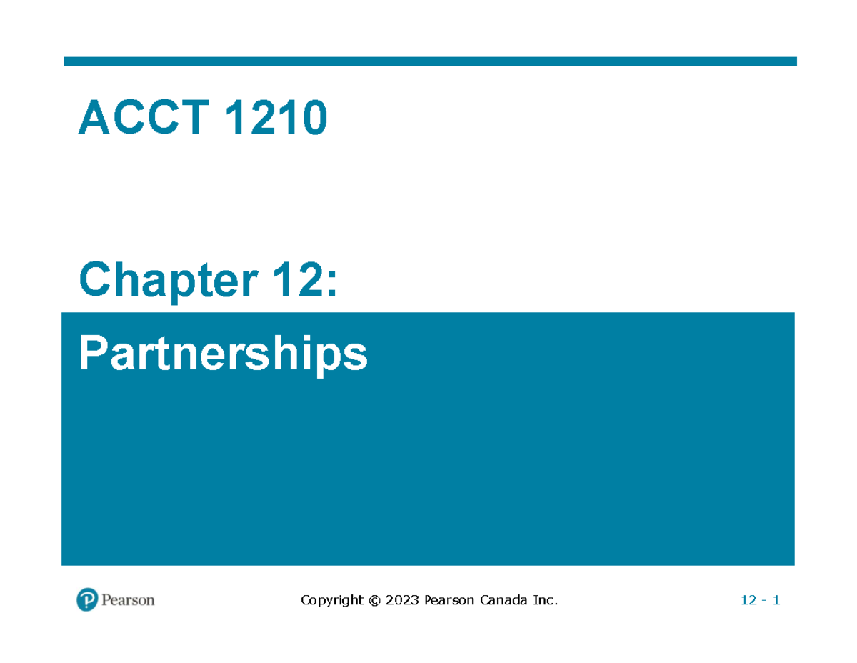 ACCT 1210 Chapter 12 Partnerships - Chapter 12: Partnerships ACCT 1210 ...