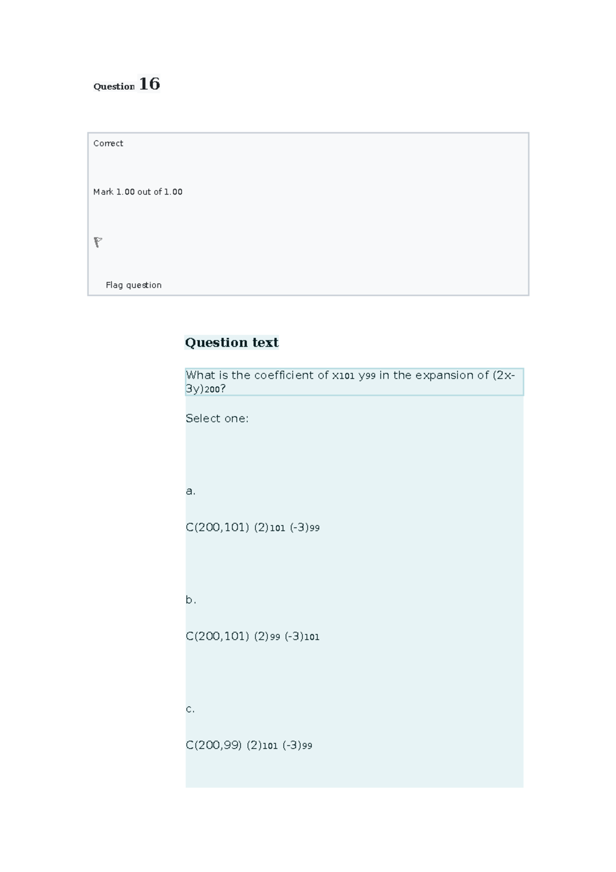 Discrete 2 Prelim 4 - Question 16 Correct Mark 1 out of 1. Flag ...