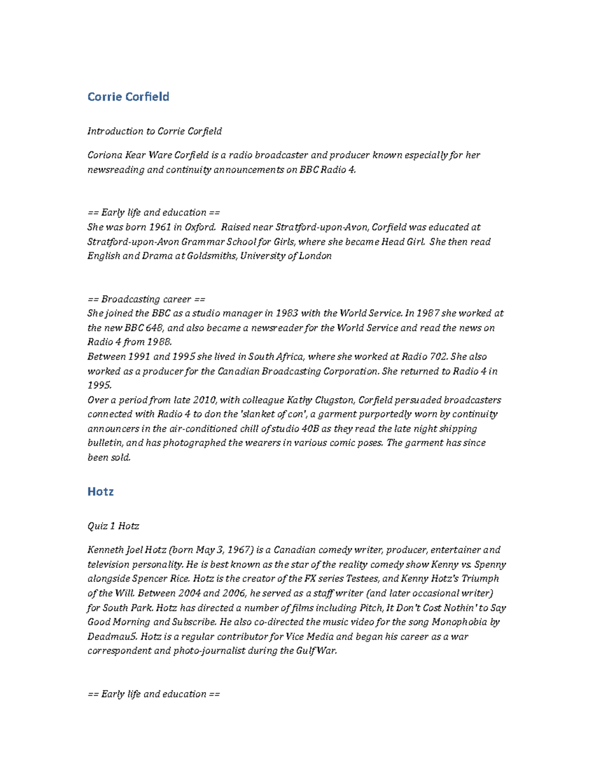 POLS157 Quiz Corrie Corfield - Corrie Corfield Introduction to Corrie ...