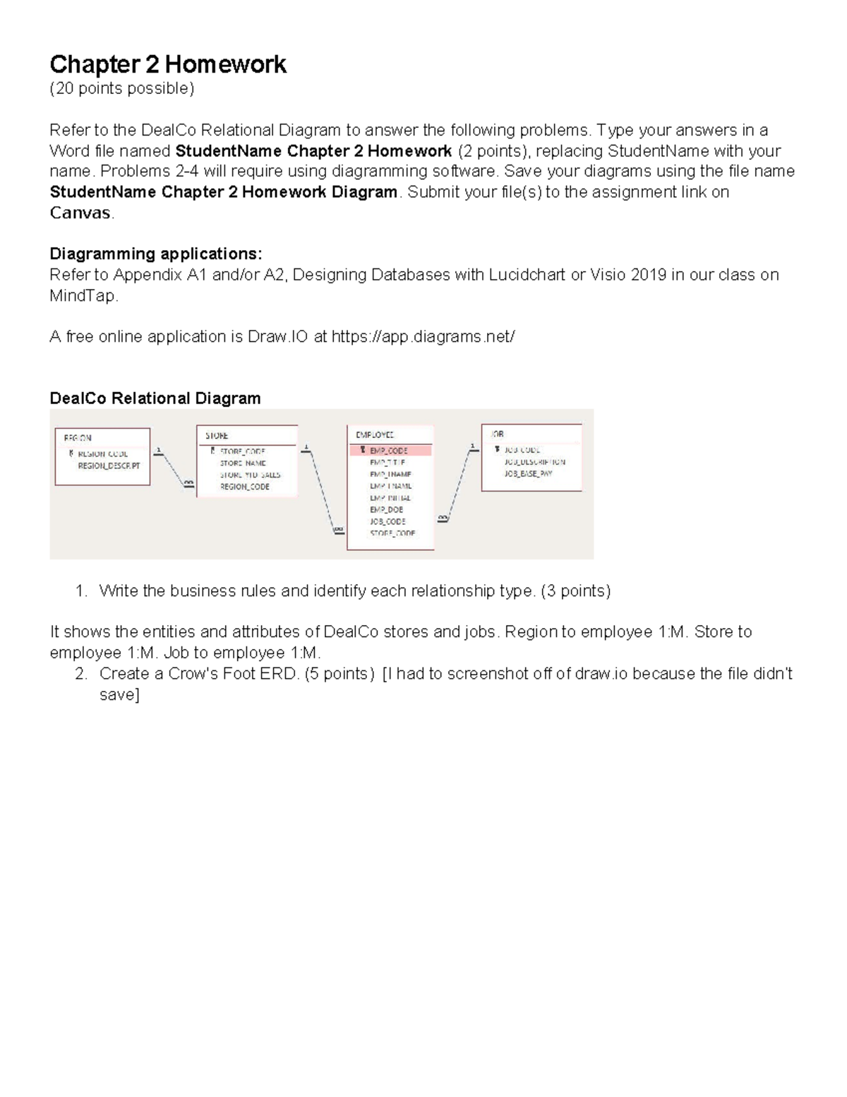 Chapter 2 Homework - Chapter 2 Homework (20 points possible) Refer to the DealCo Relational ...